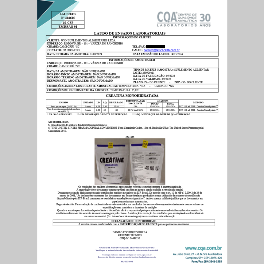 Creatina Monohidratada - 100% Pure - WiseHealth® Nutrition